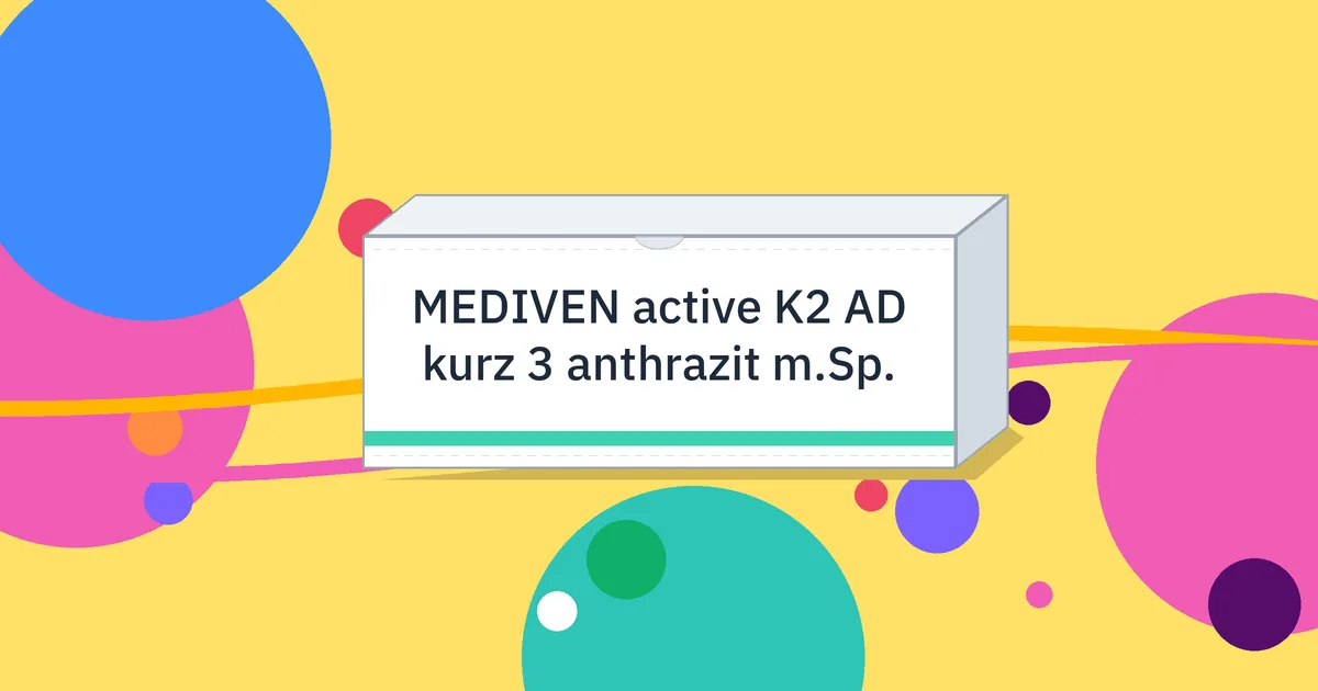 Symbolbild: Packung mit der Aufschrift MEDIVEN active K2 AD kurz 3 anthrazit m.Sp. (PZN 14553228) – Verfügbarkeit und Bezug in Apotheken in Frankfurt am Main