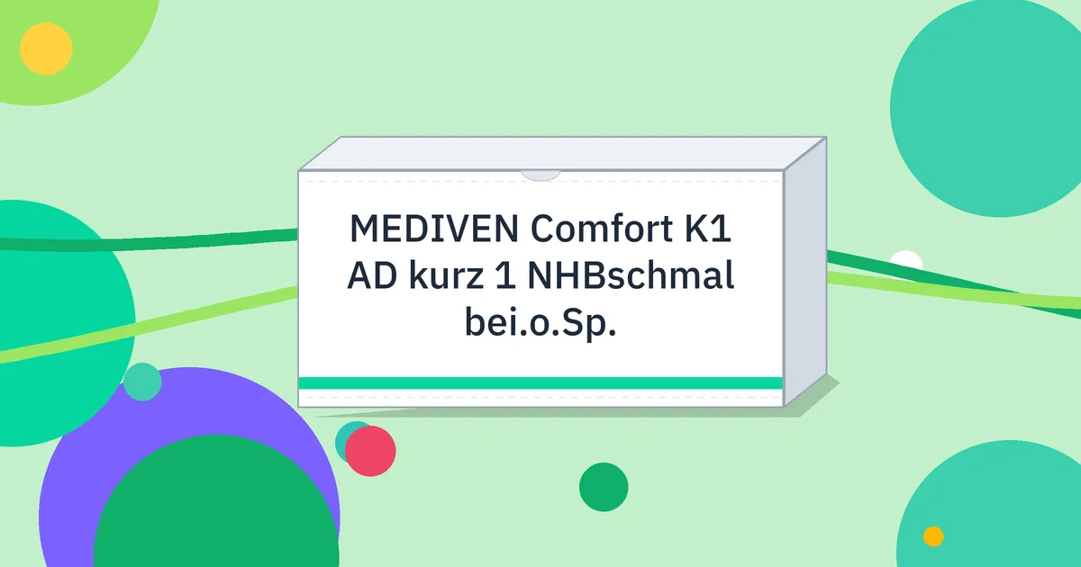 Symbolbild: Packung mit der Aufschrift MEDIVEN Comfort K1 AD kurz 1 NHBschmal bei.o.Sp. (PZN 14558036) – Verfügbarkeit und Bezug in Apotheken in Frankfurt am Main