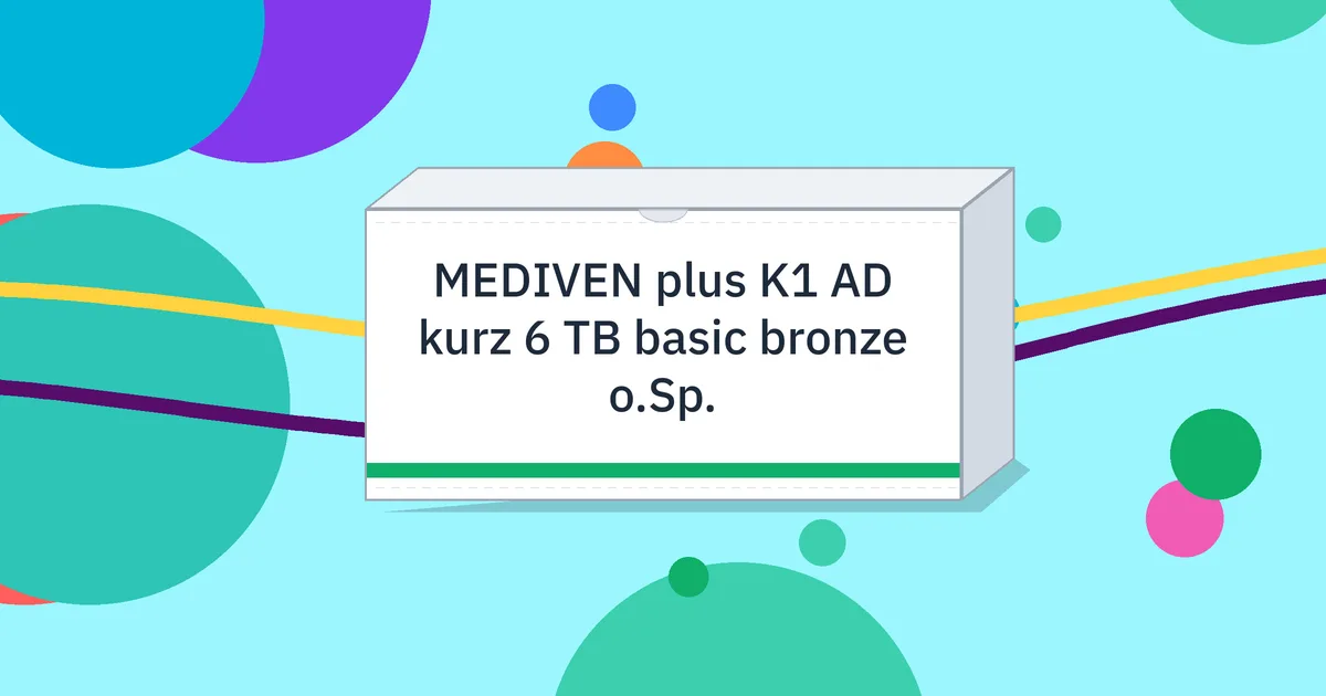 Symbolbild: Packung mit der Aufschrift MEDIVEN plus K1 AD kurz 6 TB basic bronze o.Sp. (PZN 15045913) – Verfügbarkeit und Bezug in Apotheken in Frankfurt am Main
