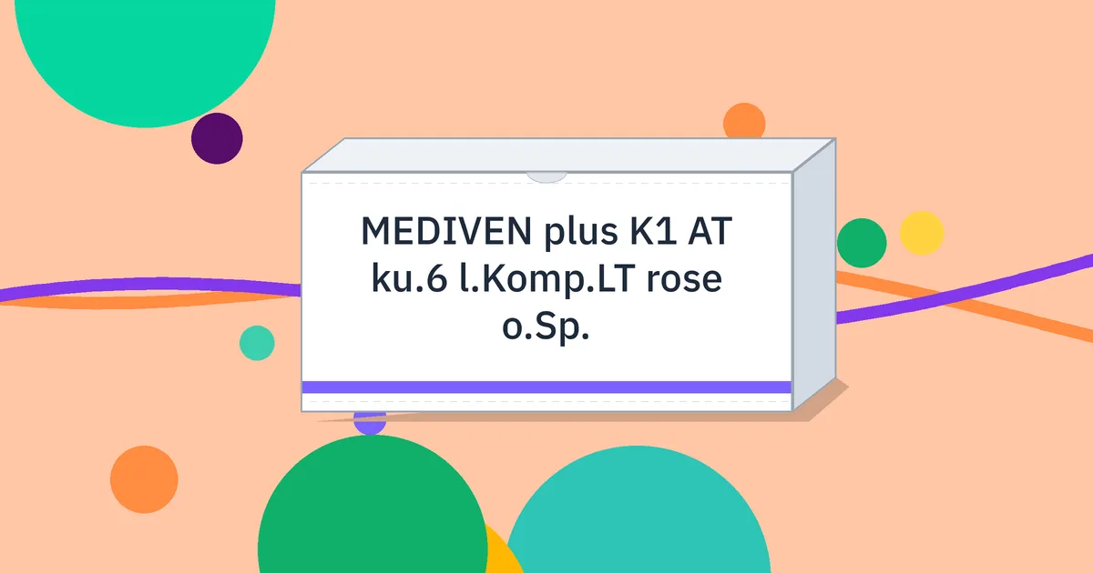 Symbolbild: Packung mit der Aufschrift MEDIVEN plus K1 AT ku.6 l.Komp.LT rose o.Sp. (PZN 15029251) – Verfügbarkeit und Bezug in Apotheken in Frankfurt am Main