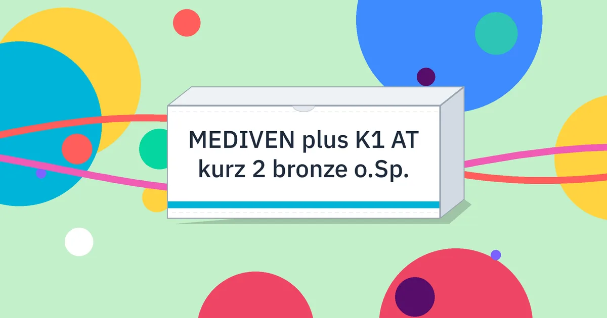 Symbolbild: Packung mit der Aufschrift MEDIVEN plus K1 AT kurz 2 bronze o.Sp. (PZN 15027022) – Verfügbarkeit und Bezug in Apotheken in Frankfurt am Main