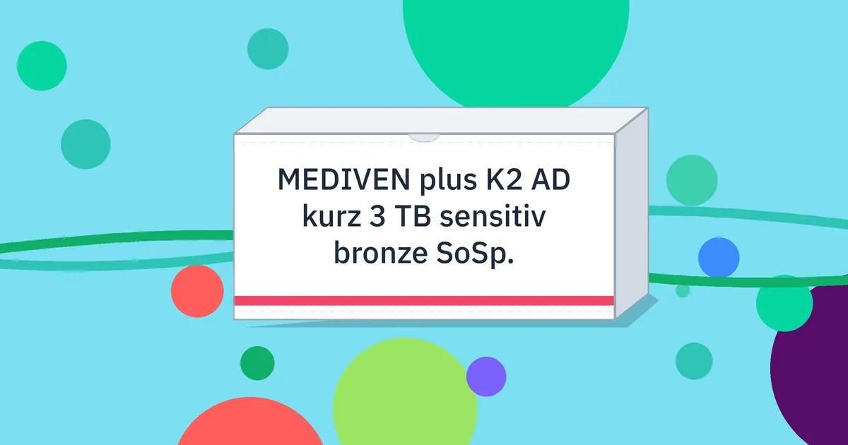 Symbolbild: Packung mit der Aufschrift MEDIVEN plus K2 AD kurz 3 TB sensitiv bronze SoSp. (PZN 15106879) – Verfügbarkeit und Bezug in Apotheken in Frankfurt am Main