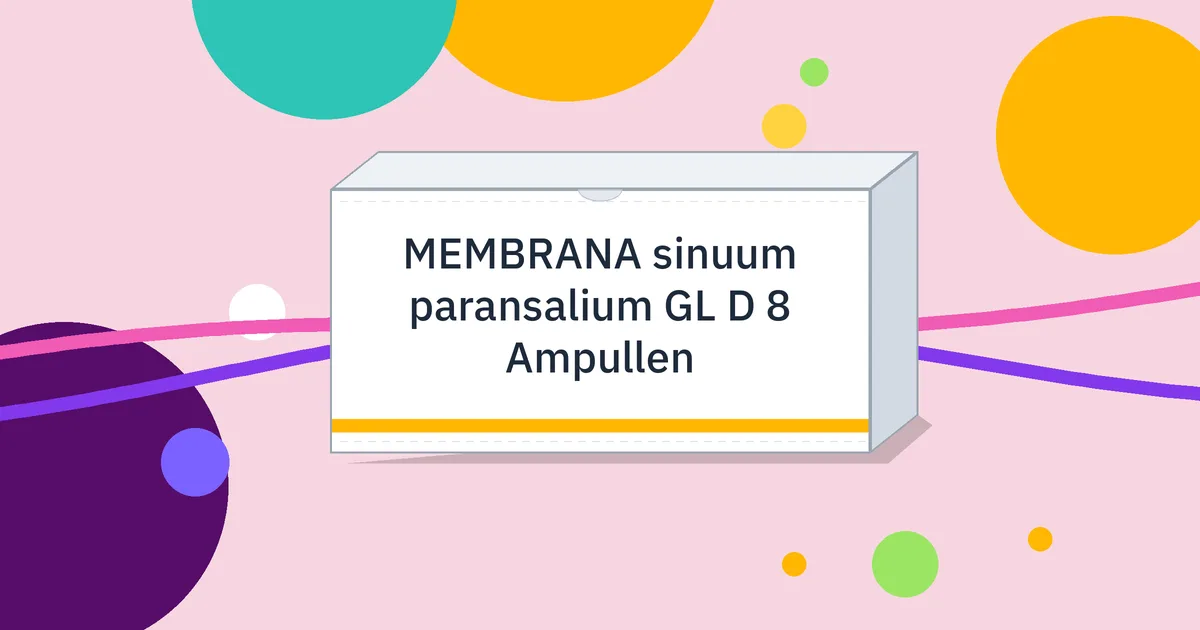 Symbolbild: Packung mit der Aufschrift MEMBRANA sinuum paransalium GL D 8 Ampullen (PZN 03355979) – Verfügbarkeit und Bezug in Apotheken in Frankfurt am Main