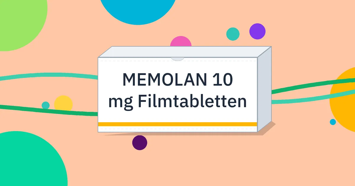 Symbolbild: Packung mit der Aufschrift MEMOLAN 10 mg Filmtabletten (PZN 11588249) – Verfügbarkeit und Bezug in Apotheken in Frankfurt am Main