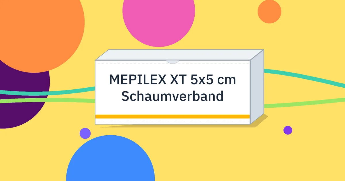 Symbolbild: Packung mit der Aufschrift MEPILEX XT 5x5 cm Schaumverband (PZN 14335069) – Verfügbarkeit und Bezug in Apotheken in Frankfurt am Main