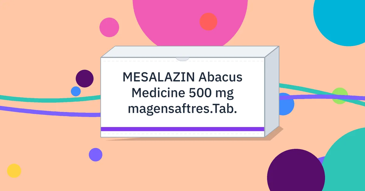 Symbolbild: Packung mit der Aufschrift MESALAZIN Abacus Medicine 500 mg magensaftres.Tab. (PZN 16678738) – Verfügbarkeit und Bezug in Apotheken in Frankfurt am Main