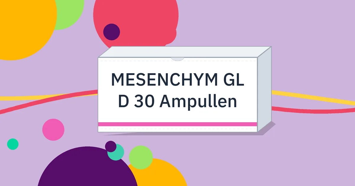Symbolbild: Packung mit der Aufschrift MESENCHYM GL D 30 Ampullen (PZN 03355577) – Verfügbarkeit und Bezug in Apotheken in Frankfurt am Main