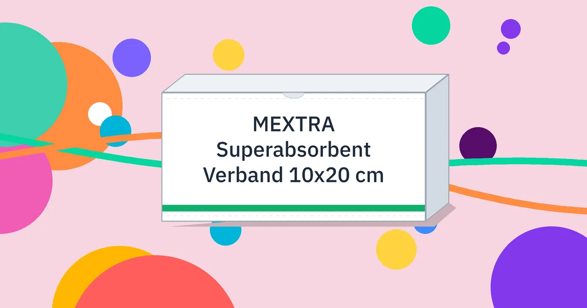 Symbolbild: Packung mit der Aufschrift MEXTRA Superabsorbent Verband 10x20 cm (PZN 09768010) – Verfügbarkeit und Bezug in Apotheken in Frankfurt am Main