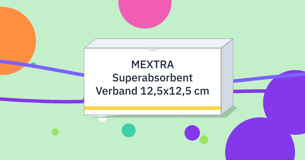 Symbolbild: Packung mit der Aufschrift MEXTRA Superabsorbent Verband 12,5x12,5 cm (PZN 12513087) – Verfügbarkeit und Bezug in Apotheken in Frankfurt am Main