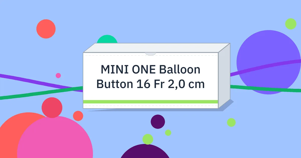 Symbolbild: Packung mit der Aufschrift MINI ONE Balloon Button 16 Fr 2,0 cm (PZN 14342075) – Verfügbarkeit und Bezug in Apotheken in Frankfurt am Main