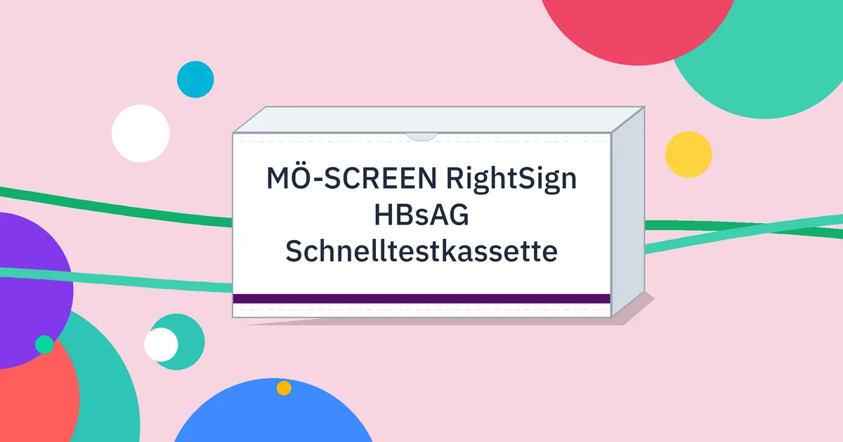Symbolbild: Packung mit der Aufschrift MÖ-SCREEN RightSign HBsAG Schnelltestkassette (PZN 18031633) – Verfügbarkeit und Bezug in Apotheken in Frankfurt am Main
