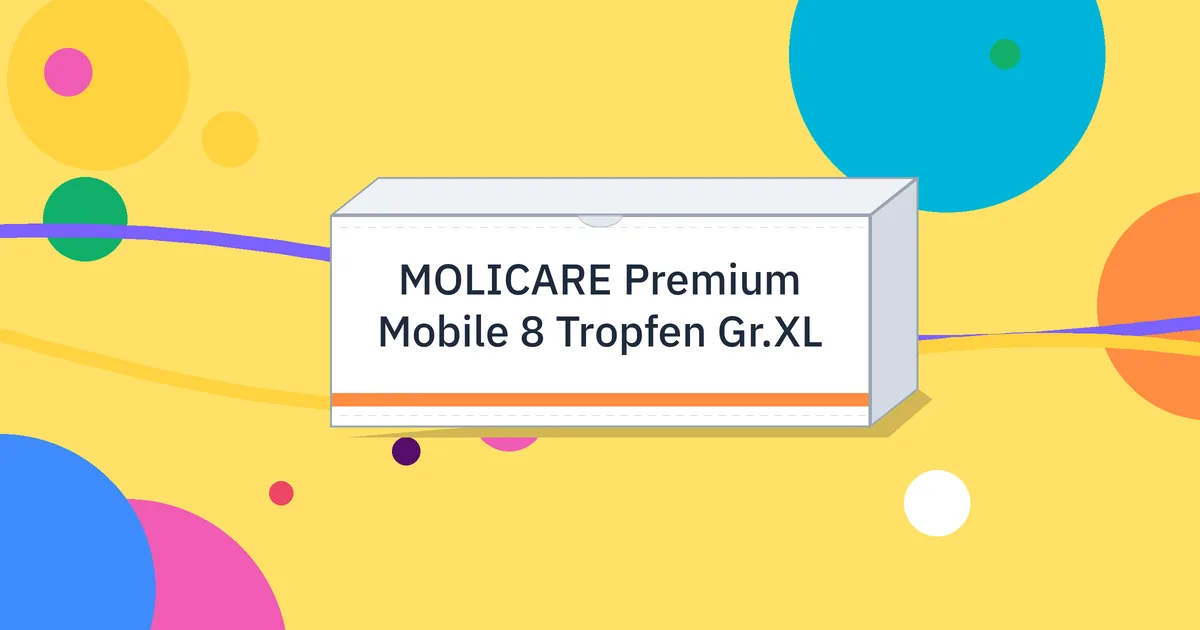 Symbolbild: Packung mit der Aufschrift MOLICARE Premium Mobile 8 Tropfen Gr.XL (PZN 14443066) – Verfügbarkeit und Bezug in Apotheken in Frankfurt am Main