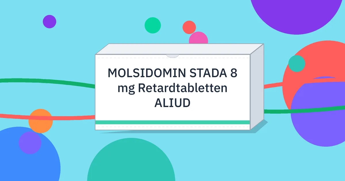 Symbolbild: Packung mit der Aufschrift MOLSIDOMIN STADA 8 mg Retardtabletten ALIUD (PZN 11011751) – Verfügbarkeit und Bezug in Apotheken in Frankfurt am Main