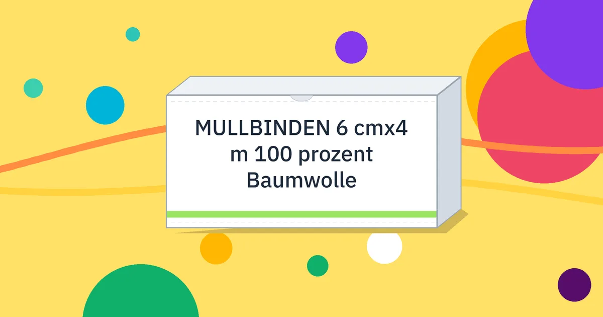 Symbolbild: Packung mit der Aufschrift MULLBINDEN 6 cmx4 m 100 prozent Baumwolle (PZN 04868161) – Verfügbarkeit und Bezug in Apotheken in Frankfurt am Main