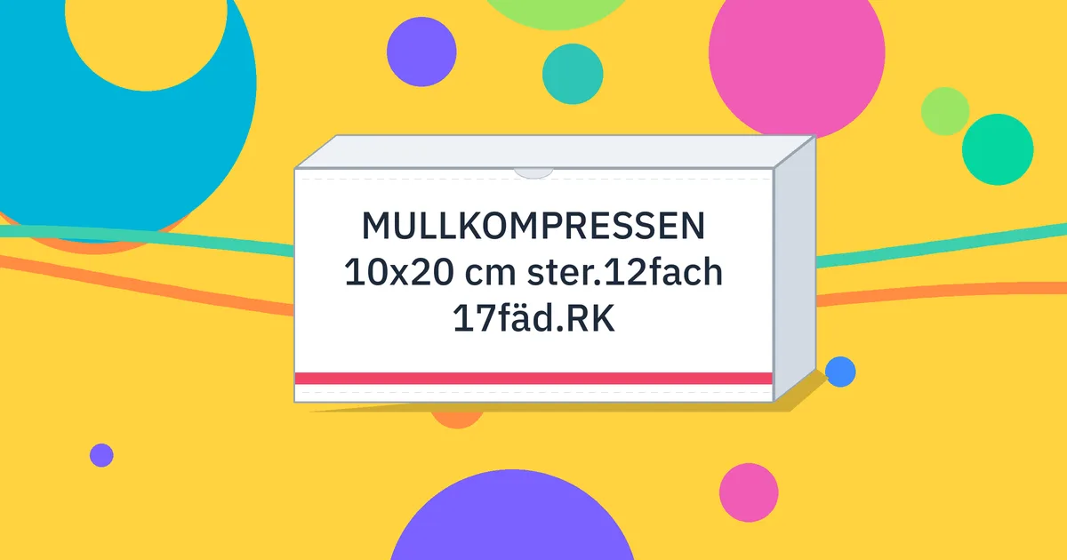 Symbolbild: Packung mit der Aufschrift MULLKOMPRESSEN 10x20 cm ster.12fach 17fäd.RK (PZN 06930800) – Verfügbarkeit und Bezug in Apotheken in Frankfurt am Main