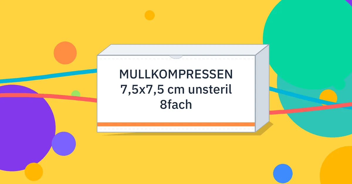 Symbolbild: Packung mit der Aufschrift MULLKOMPRESSEN 7,5x7,5 cm unsteril 8fach (PZN 09075873) – Verfügbarkeit und Bezug in Apotheken in Frankfurt am Main