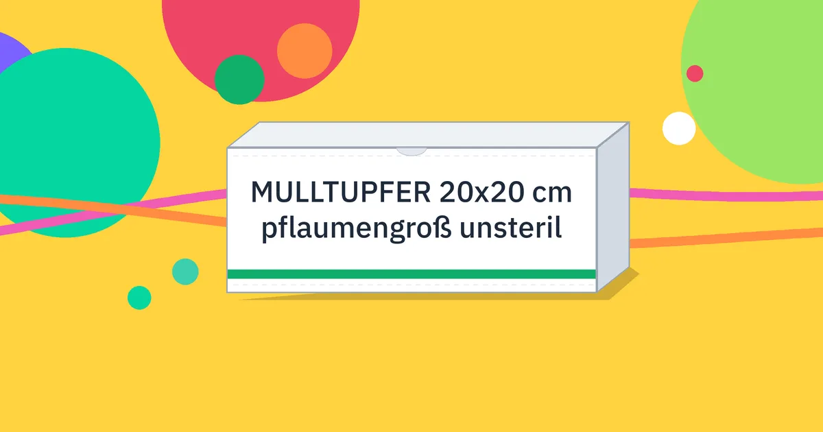Symbolbild: Packung mit der Aufschrift MULLTUPFER 20x20 cm pflaumengroß unsteril (PZN 19870034) – Verfügbarkeit und Bezug in Apotheken in Frankfurt am Main