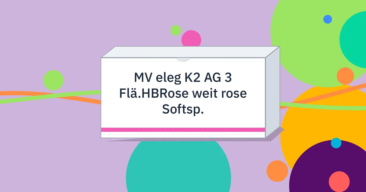 Symbolbild: Packung mit der Aufschrift MV eleg K2 AG 3 Flä.HBRose weit rose Softsp. (PZN 15720036) – Verfügbarkeit und Bezug in Apotheken in Frankfurt am Main