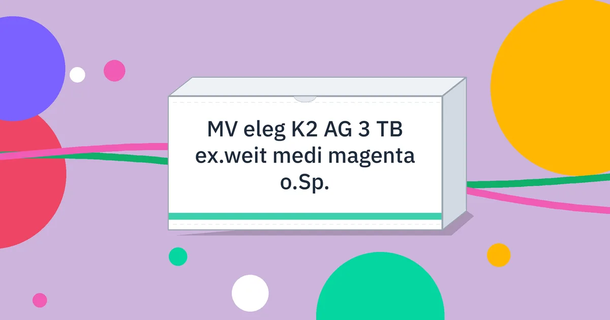 Symbolbild: Packung mit der Aufschrift MV eleg K2 AG 3 TB ex.weit medi magenta o.Sp. (PZN 14641702) – Verfügbarkeit und Bezug in Apotheken in Frankfurt am Main