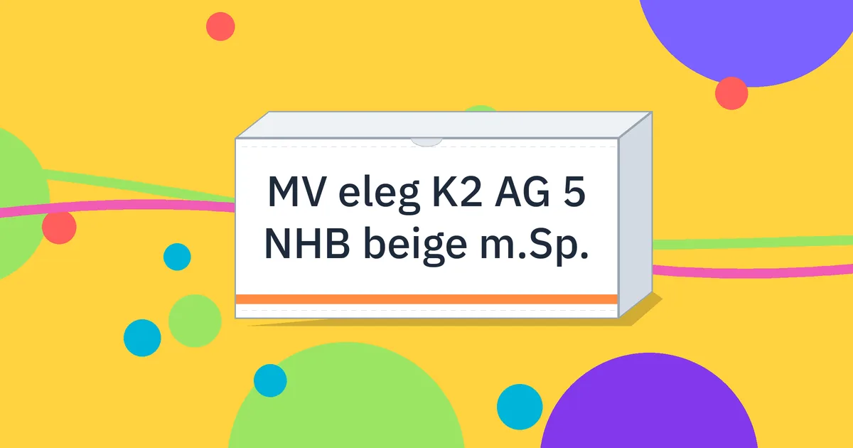 Symbolbild: Packung mit der Aufschrift MV eleg K2 AG 5 NHB beige m.Sp. (PZN 15730939) – Verfügbarkeit und Bezug in Apotheken in Frankfurt am Main