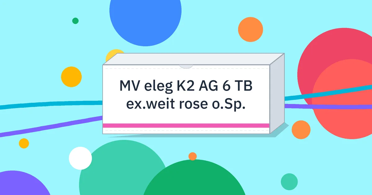 Symbolbild: Packung mit der Aufschrift MV eleg K2 AG 6 TB ex.weit rose o.Sp. (PZN 14699943) – Verfügbarkeit und Bezug in Apotheken in Frankfurt am Main