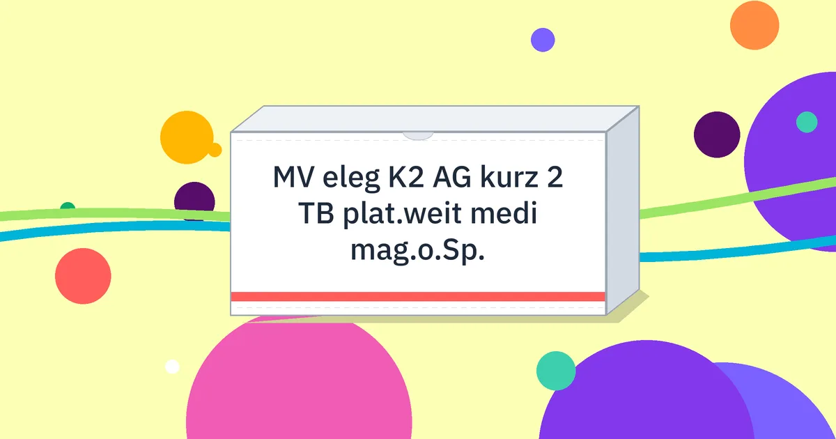 Symbolbild: Packung mit der Aufschrift MV eleg K2 AG kurz 2 TB plat.weit medi mag.o.Sp. (PZN 14635156) – Verfügbarkeit und Bezug in Apotheken in Frankfurt am Main