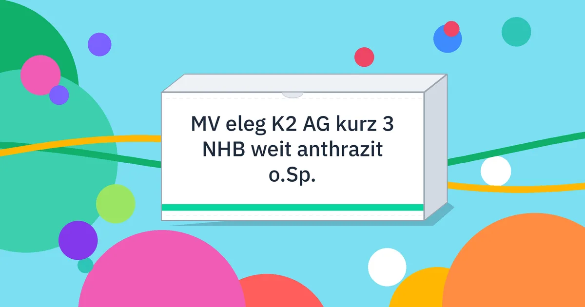 Symbolbild: Packung mit der Aufschrift MV eleg K2 AG kurz 3 NHB weit anthrazit o.Sp. (PZN 15713935) – Verfügbarkeit und Bezug in Apotheken in Frankfurt am Main
