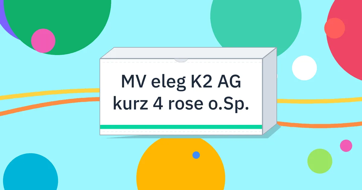 Symbolbild: Packung mit der Aufschrift MV eleg K2 AG kurz 4 rose o.Sp. (PZN 14697884) – Verfügbarkeit und Bezug in Apotheken in Frankfurt am Main