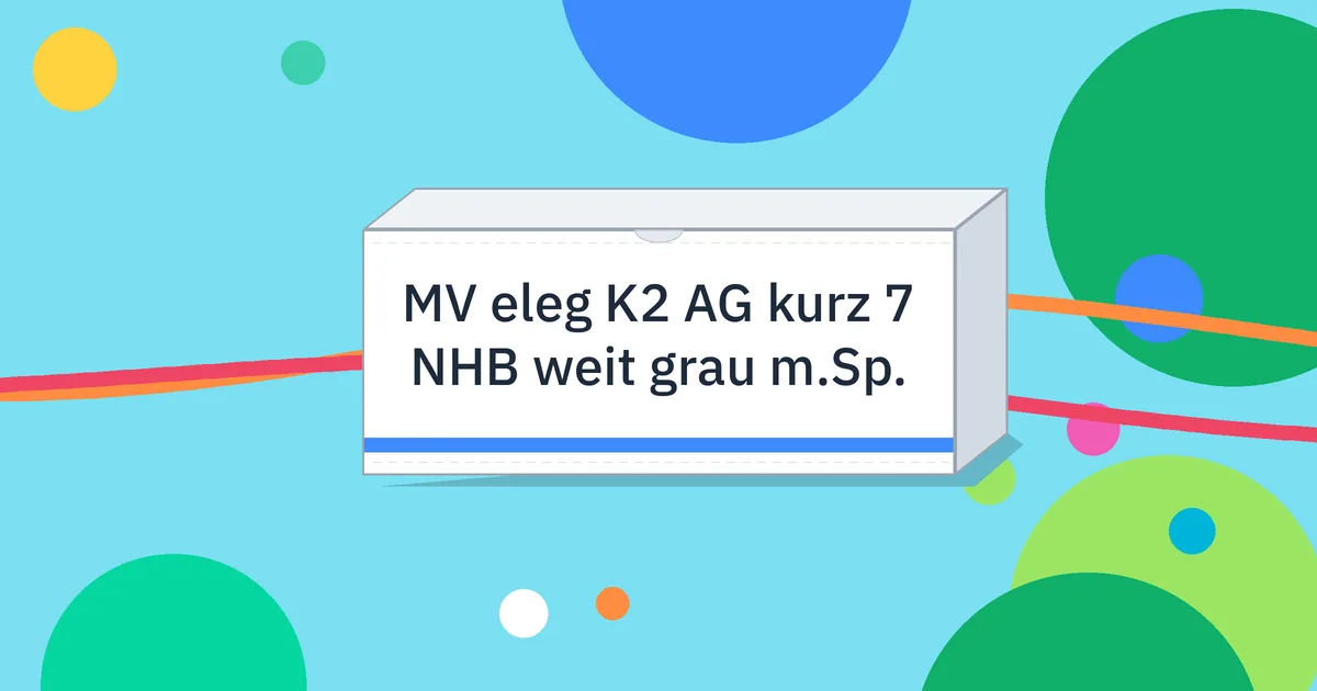Symbolbild: Packung mit der Aufschrift MV eleg K2 AG kurz 7 NHB weit grau m.Sp. (PZN 18925129) – Verfügbarkeit und Bezug in Apotheken in Frankfurt am Main