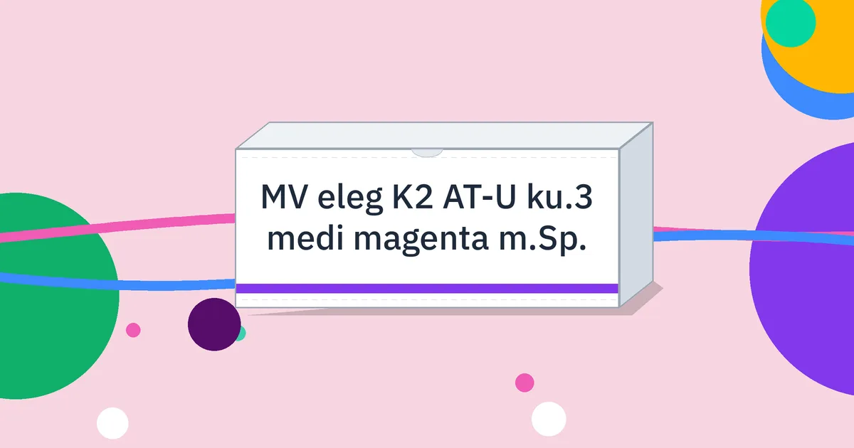 Symbolbild: Packung mit der Aufschrift MV eleg K2 AT-U ku.3 medi magenta m.Sp. (PZN 15291701) – Verfügbarkeit und Bezug in Apotheken in Frankfurt am Main