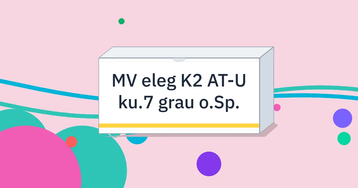 Symbolbild: Packung mit der Aufschrift MV eleg K2 AT-U ku.7 grau o.Sp. (PZN 18923691) – Verfügbarkeit und Bezug in Apotheken in Frankfurt am Main