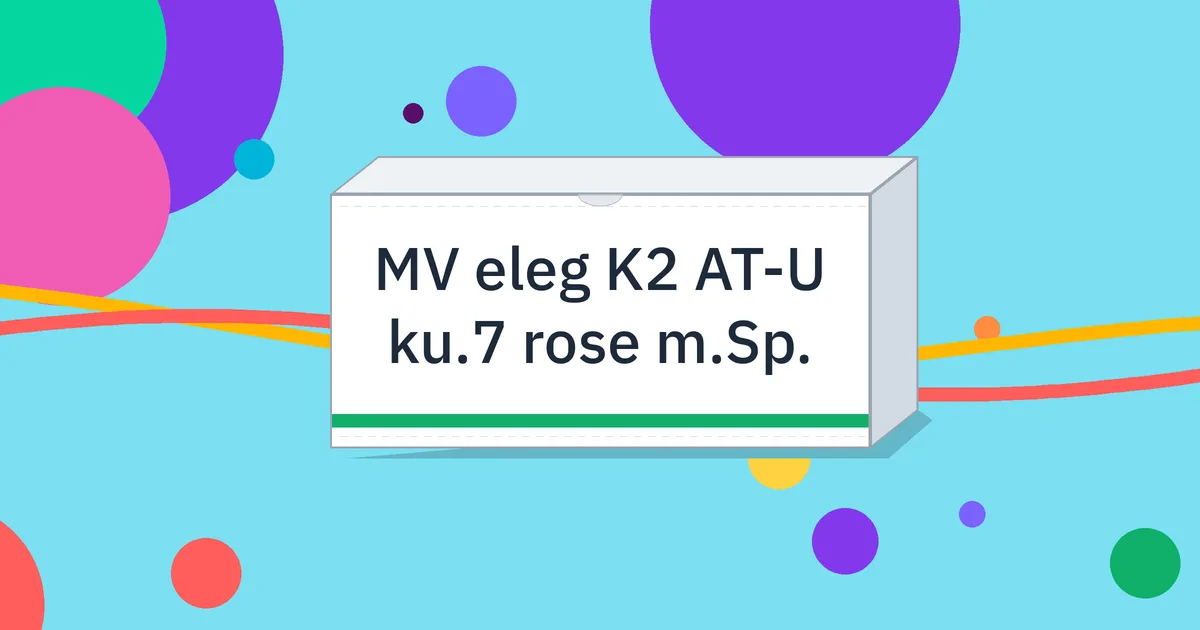 Symbolbild: Packung mit der Aufschrift MV eleg K2 AT-U ku.7 rose m.Sp. (PZN 15292250) – Verfügbarkeit und Bezug in Apotheken in Frankfurt am Main
