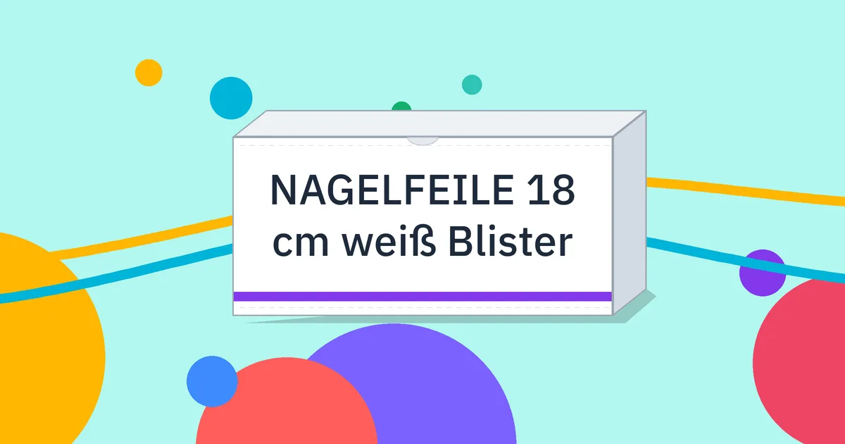 Symbolbild: Packung mit der Aufschrift NAGELFEILE 18 cm weiß Blister (PZN 10349873) – Verfügbarkeit und Bezug in Apotheken in Frankfurt am Main