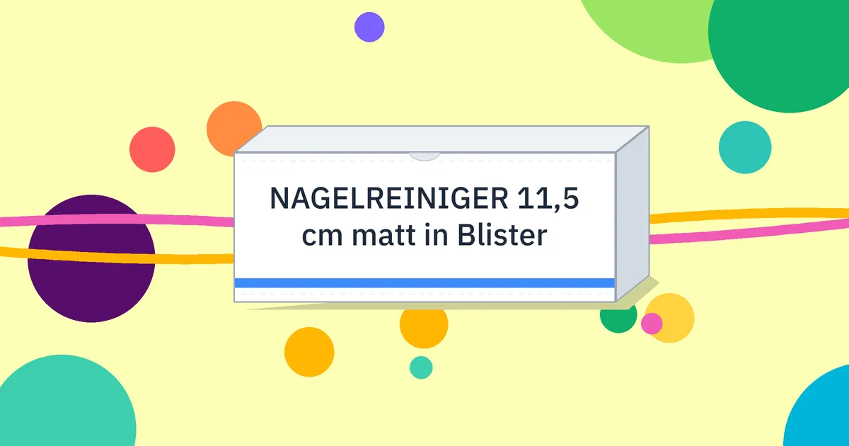 Symbolbild: Packung mit der Aufschrift NAGELREINIGER 11,5 cm matt in Blister (PZN 18155329) – Verfügbarkeit und Bezug in Apotheken in Frankfurt am Main