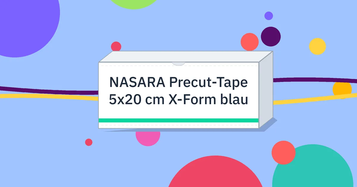 Symbolbild: Packung mit der Aufschrift NASARA Precut-Tape 5x20 cm X-Form blau (PZN 10315555) – Verfügbarkeit und Bezug in Apotheken in Frankfurt am Main