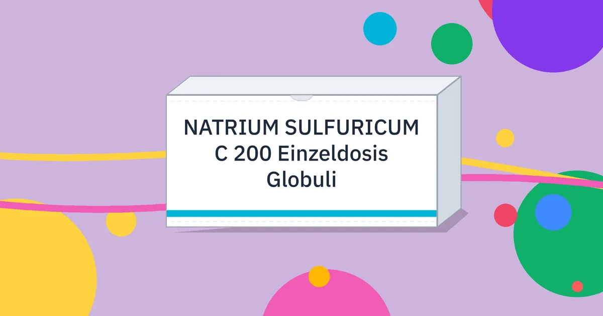 Symbolbild: Packung mit der Aufschrift NATRIUM SULFURICUM C 200 Einzeldosis Globuli (PZN 01543955) – Verfügbarkeit und Bezug in Apotheken in Frankfurt am Main