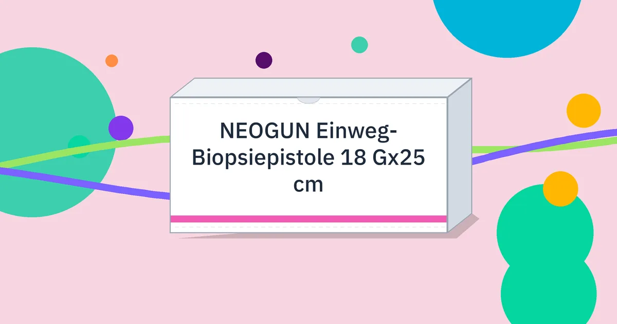 Symbolbild: Packung mit der Aufschrift NEOGUN Einweg-Biopsiepistole 18 Gx25 cm (PZN 19548114) – Verfügbarkeit und Bezug in Apotheken in Frankfurt am Main