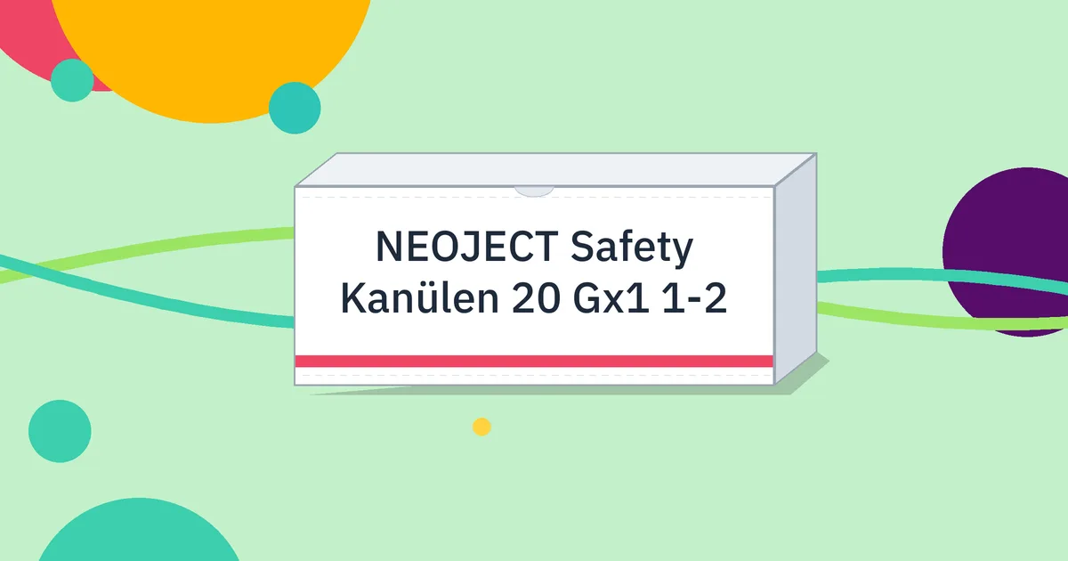 Symbolbild: Packung mit der Aufschrift NEOJECT Safety Kanülen 20 Gx1 1-2 (PZN 17984704) – Verfügbarkeit und Bezug in Apotheken in Frankfurt am Main