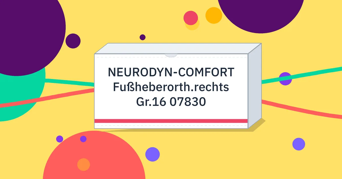 Symbolbild: Packung mit der Aufschrift NEURODYN-COMFORT Fußheberorth.rechts Gr.16 07830 (PZN 09390155) – Verfügbarkeit und Bezug in Apotheken in Frankfurt am Main