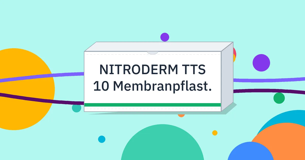 Symbolbild: Packung mit der Aufschrift NITRODERM TTS 10 Membranpflast. (PZN 07635954) – Verfügbarkeit und Bezug in Apotheken in Frankfurt am Main