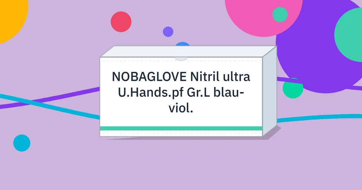 Symbolbild: Packung mit der Aufschrift NOBAGLOVE Nitril ultra U.Hands.pf Gr.L blau-viol. (PZN 15624427) – Verfügbarkeit und Bezug in Apotheken in Frankfurt am Main