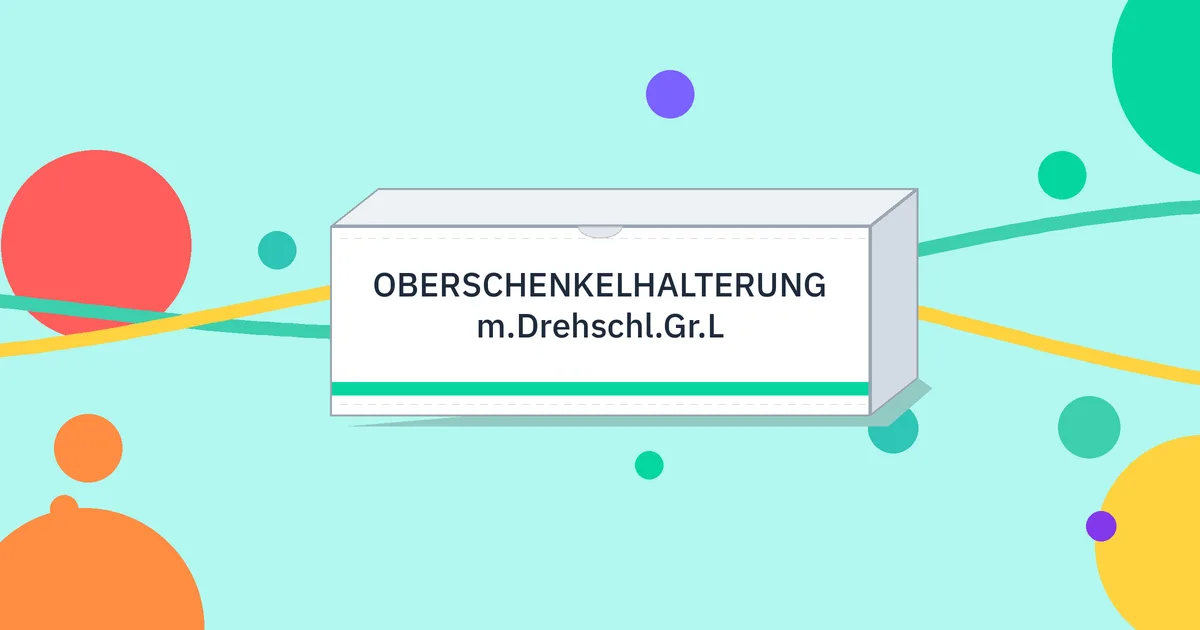 Symbolbild: Packung mit der Aufschrift OBERSCHENKELHALTERUNG m.Drehschl.Gr.L (PZN 11575034) – Verfügbarkeit und Bezug in Apotheken in Frankfurt am Main