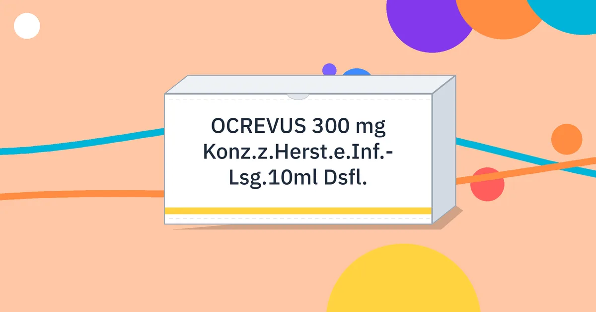 Symbolbild: Packung mit der Aufschrift OCREVUS 300 mg Konz.z.Herst.e.Inf.-Lsg.10ml Dsfl. (PZN 19214821) – Verfügbarkeit und Bezug in Apotheken in Frankfurt am Main