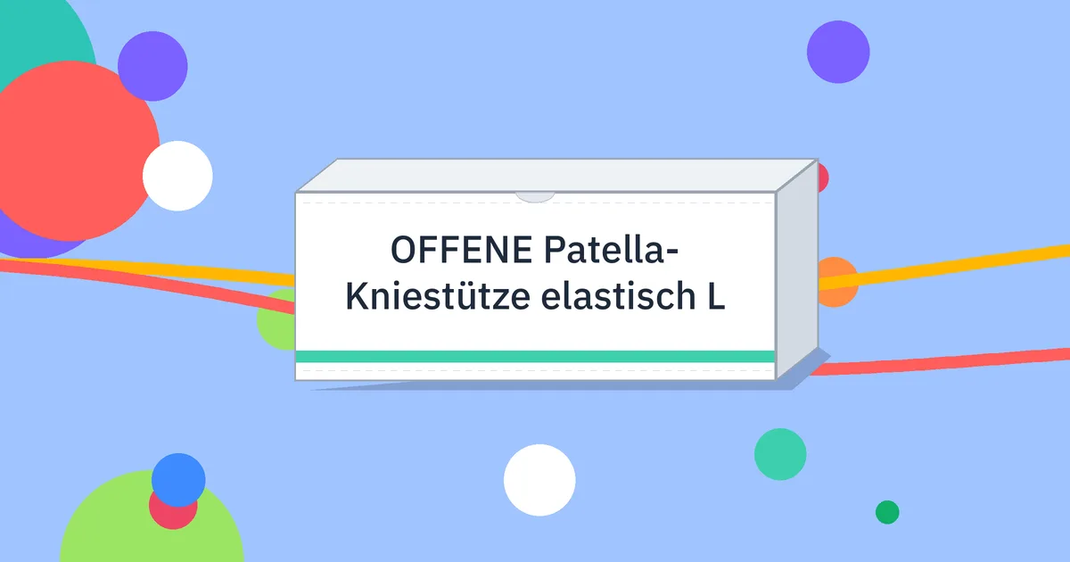 Symbolbild: Packung mit der Aufschrift OFFENE Patella-Kniestütze elastisch L (PZN 19071592) – Verfügbarkeit und Bezug in Apotheken in Frankfurt am Main