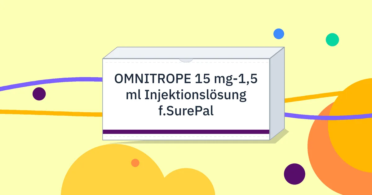 Symbolbild: Packung mit der Aufschrift OMNITROPE 15 mg-1,5 ml Injektionslösung f.SurePal (PZN 19630206) – Verfügbarkeit und Bezug in Apotheken in Frankfurt am Main