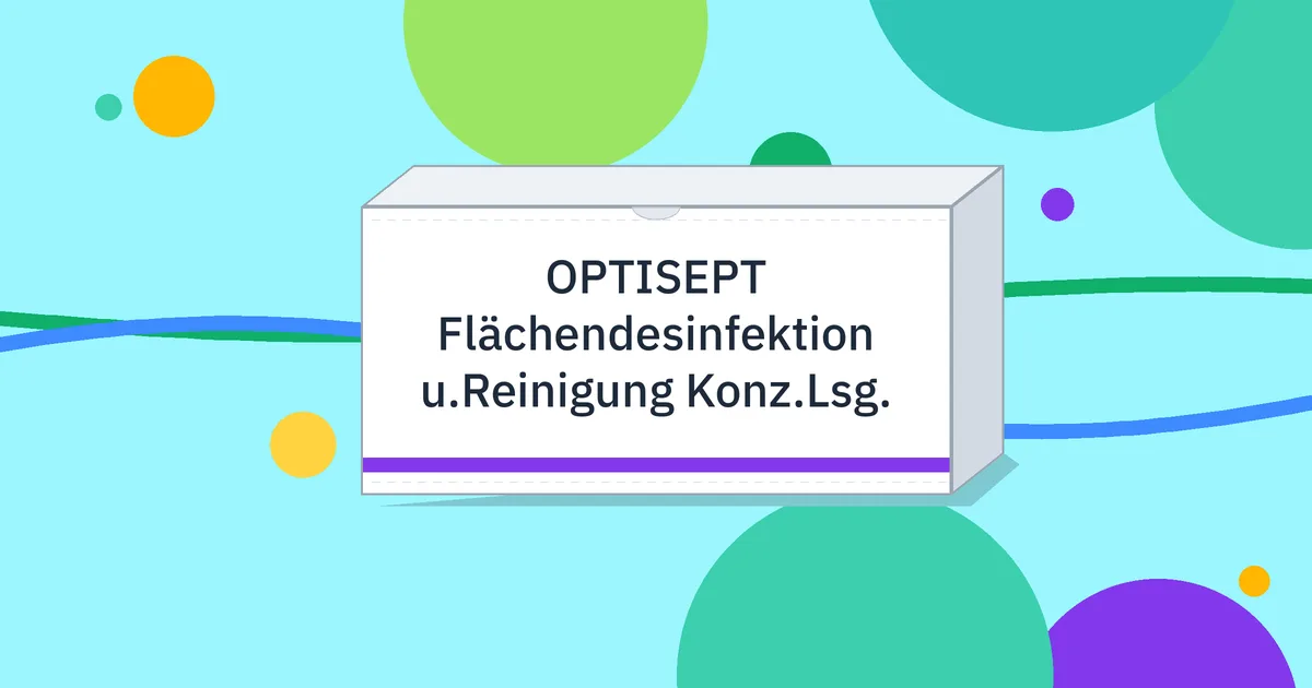 Symbolbild: Packung mit der Aufschrift OPTISEPT Flächendesinfektion u.Reinigung Konz.Lsg. (PZN 14374891) – Verfügbarkeit und Bezug in Apotheken in Frankfurt am Main