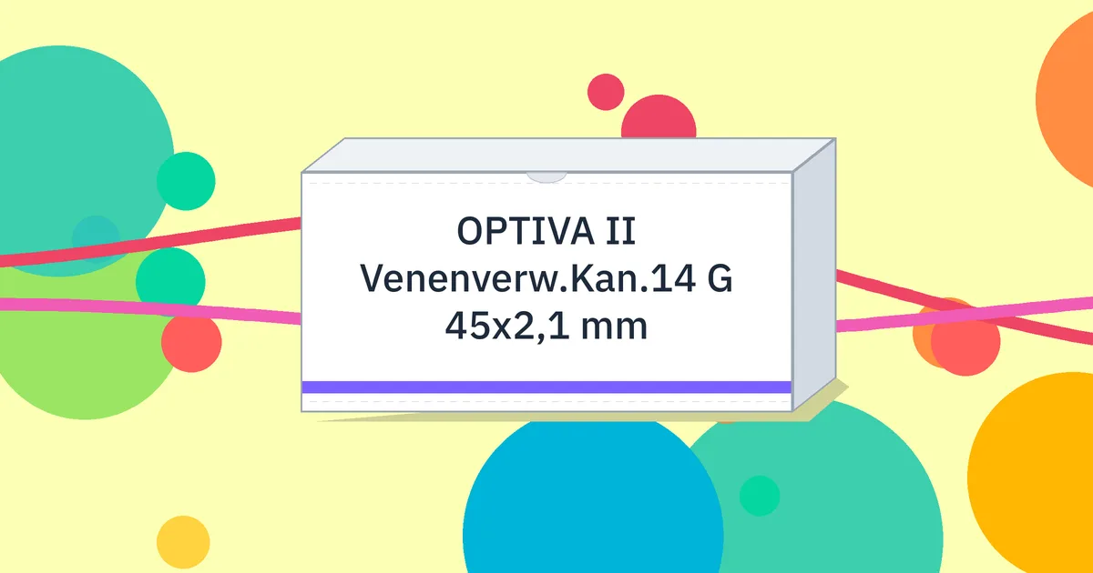 Symbolbild: Packung mit der Aufschrift OPTIVA II Venenverw.Kan.14 G 45x2,1 mm (PZN 10406909) – Verfügbarkeit und Bezug in Apotheken in Frankfurt am Main
