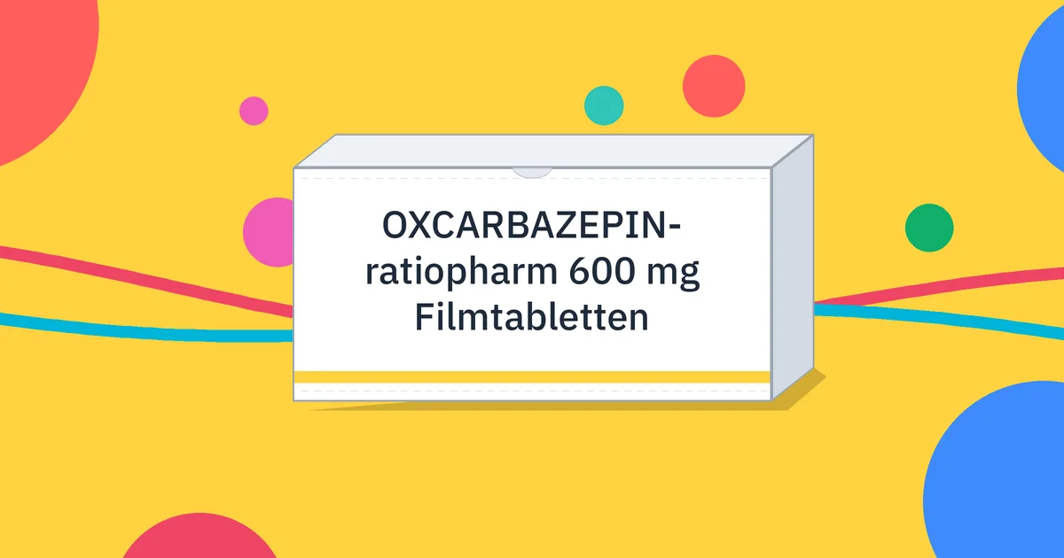 Symbolbild: Packung mit der Aufschrift OXCARBAZEPIN-ratiopharm 600 mg Filmtabletten (PZN 06055261) – Verfügbarkeit und Bezug in Apotheken in Frankfurt am Main