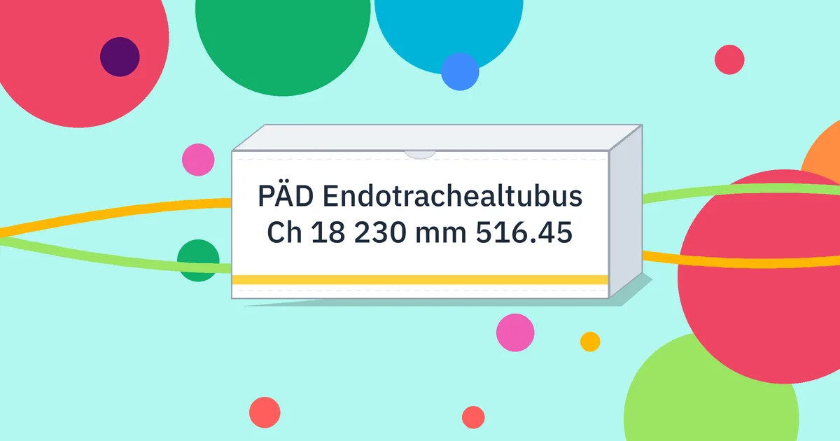 Symbolbild: Packung mit der Aufschrift PÄD Endotrachealtubus Ch 18 230 mm 516.45 (PZN 09380783) – Verfügbarkeit und Bezug in Apotheken in Frankfurt am Main
