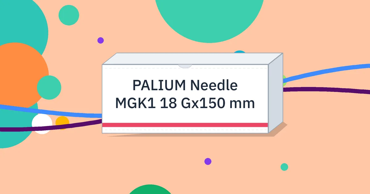 Symbolbild: Packung mit der Aufschrift PALIUM Needle MGK1 18 Gx150 mm (PZN 14383789) – Verfügbarkeit und Bezug in Apotheken in Frankfurt am Main